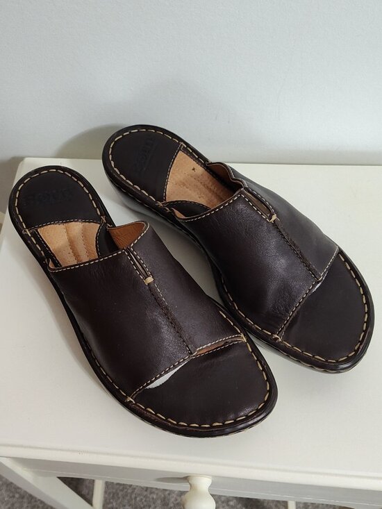 Born | Shoes | Born Brown Leather Slip On Sandals With A Wedge Heel Vg ...